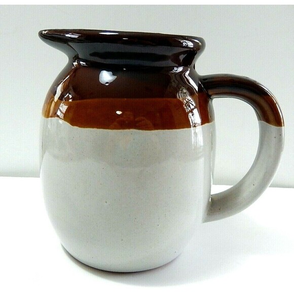 Dining | Stoneware Milk Cream Pitcher Jug Crock Pottery Brown Glossy ...